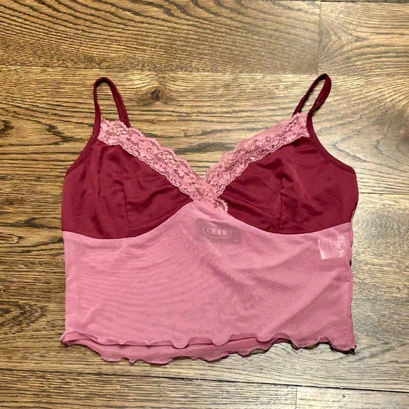 Cider | Tops | Cider Pink Lace Mesh Camisole Crop Tank Top | Poshmark
